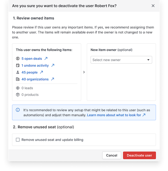 How can I deactivate, reactivate or delete a user? - Knowledge Base | Pipedrive